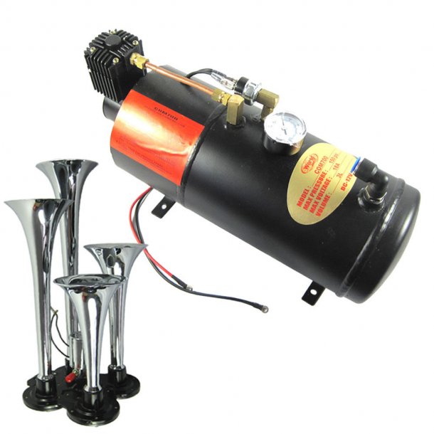 Horn sæt tog horn - Air Compressor 150 PSI 3 Liter 12V With 4 Trumpet ...